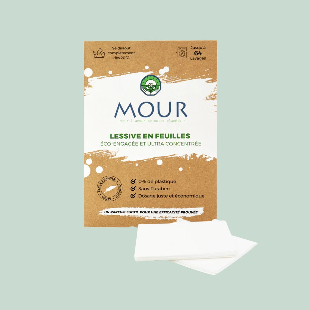 LESSIVE EN FEUILLES MOUR, écologique, 64 lavages, zéro plastique, ultra ...